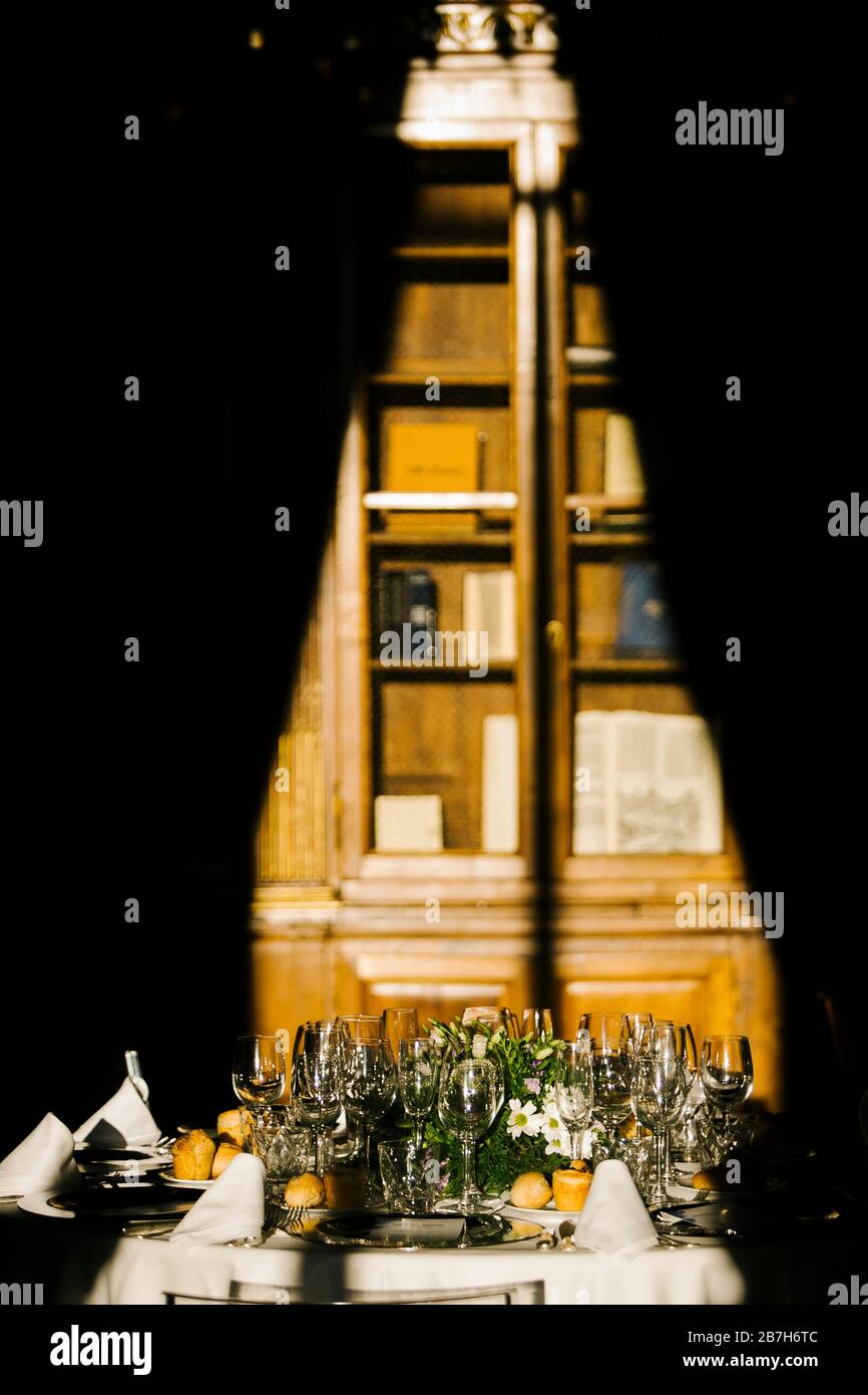 Set up table in the Spanish National Library Stock Photo - Alamy
