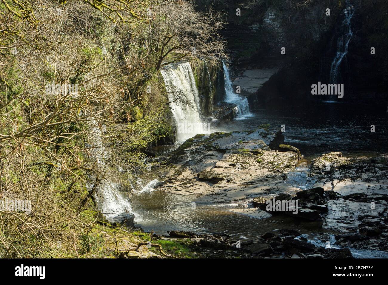 View Of Bonnington Linn waterfalls in a gorge at the Falls of Clyde on ...