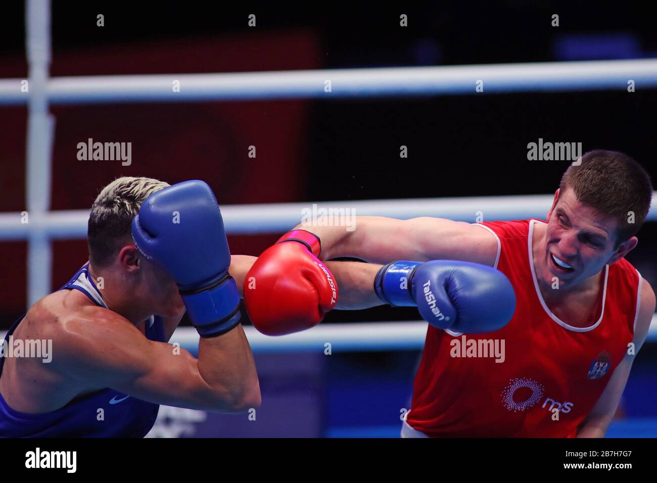 Milan Vrankovic of Serbia, wearing Red and Hugo Micallef of Monaco ...