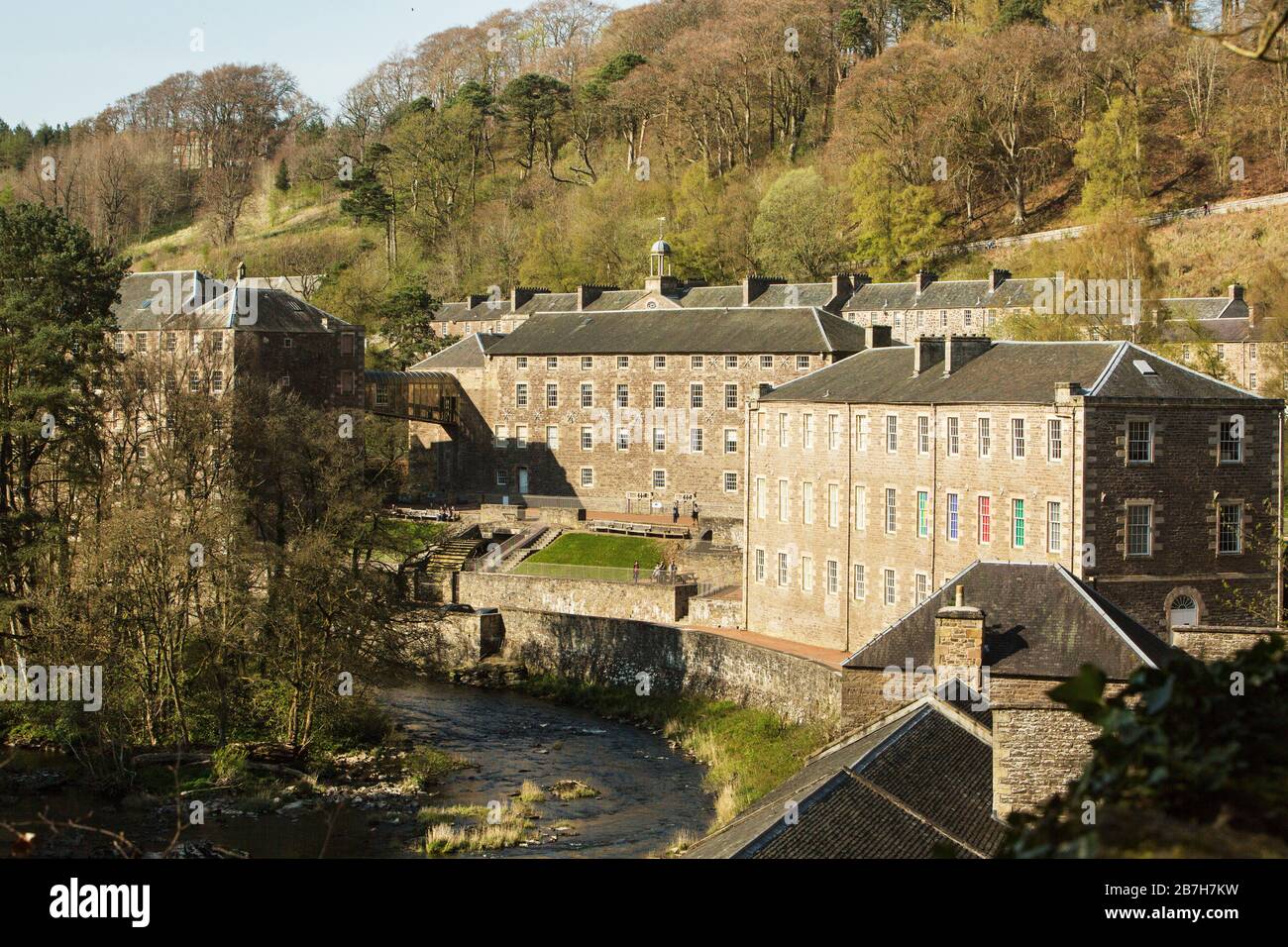 View of the village and mills of New Lanark World Heritage Site beside ...