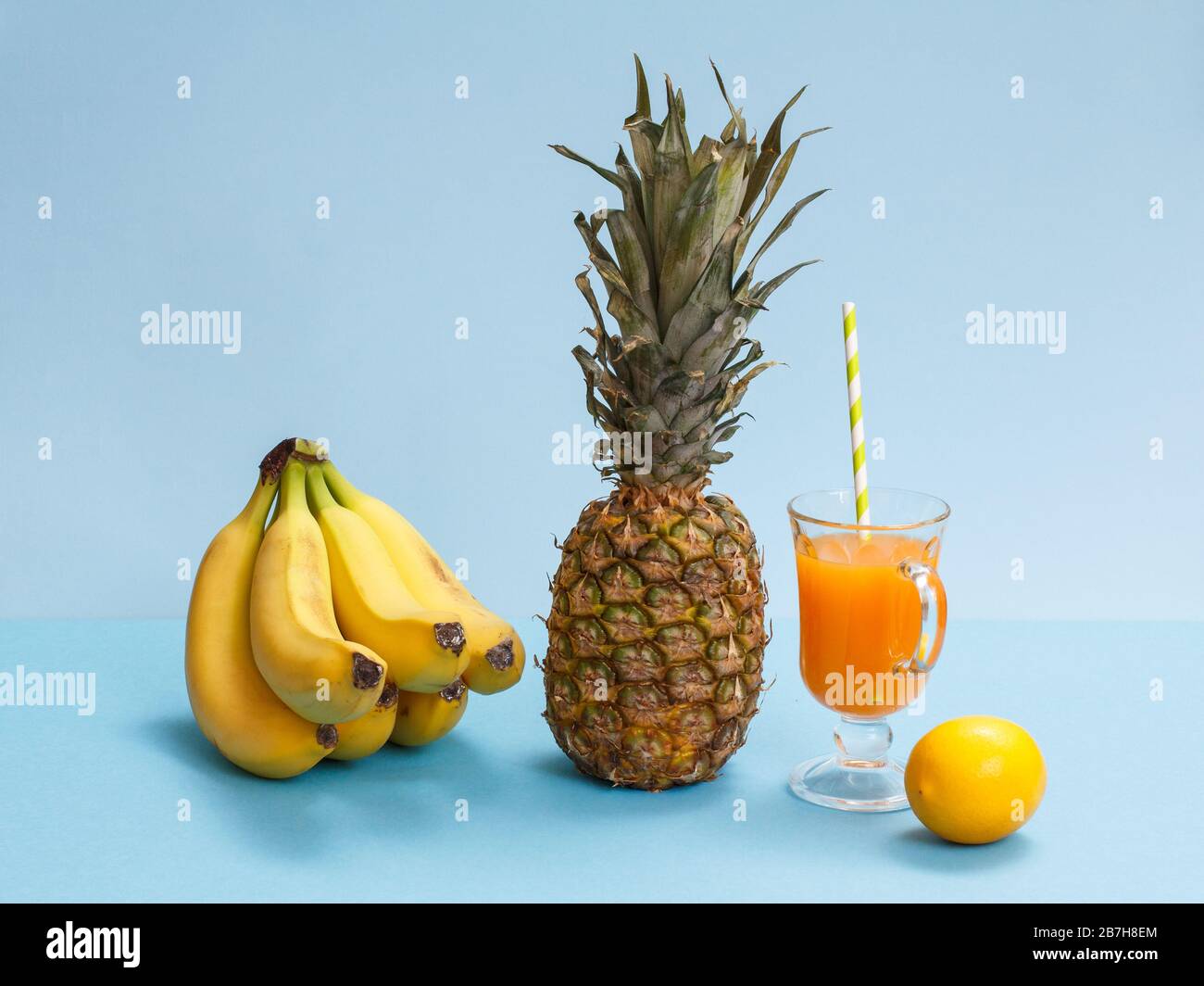 Natural composition from tropical fruits. Bananas, fresh pineapple and ...