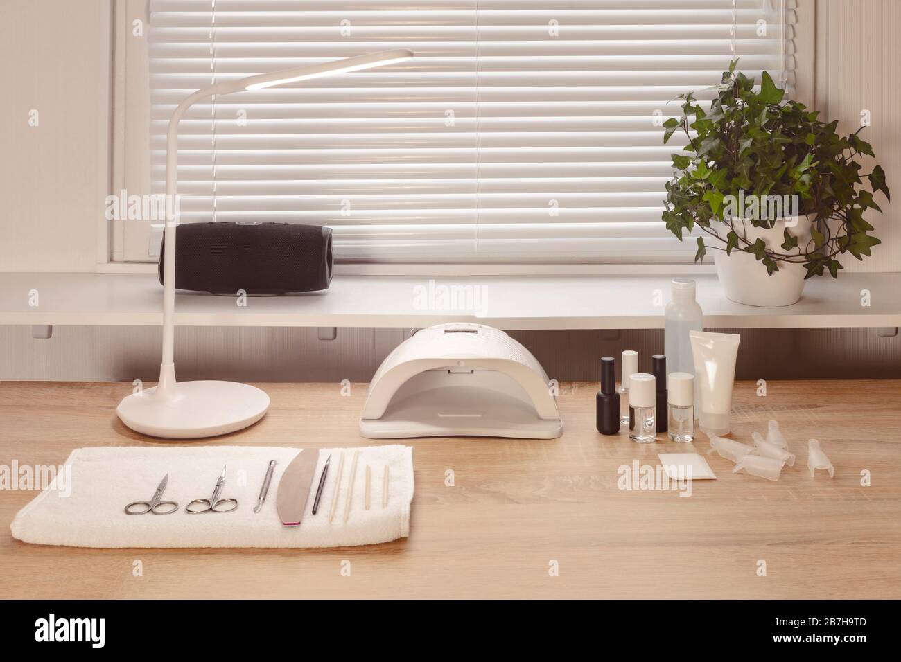 Interior of empty modern nail work place. Work places for masters of ...