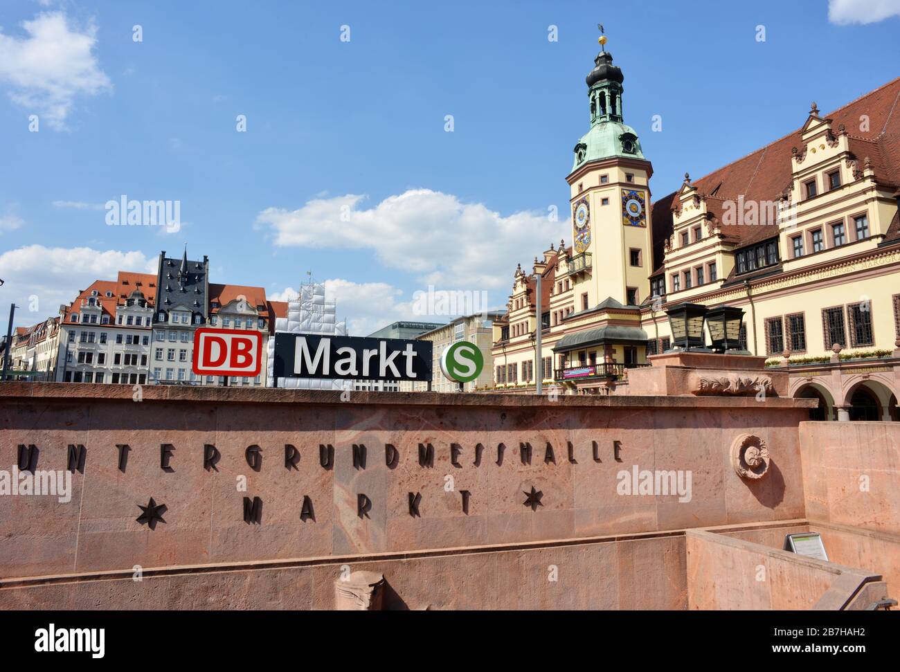 Leipzig, Germany 06-23-2019 market square and the town hall with the ...