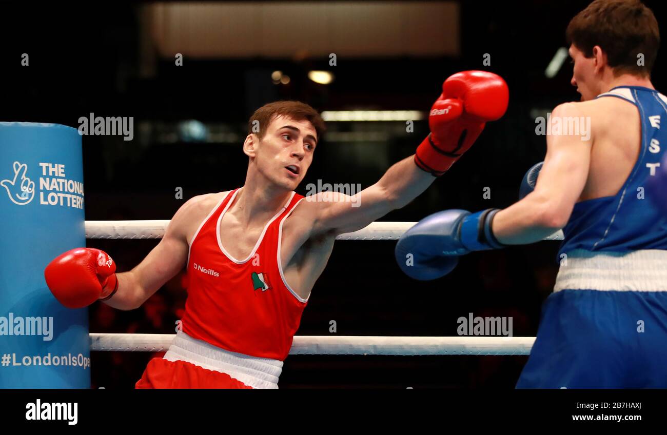 Ireland's Aidan Walsh (left) and Estonia's Pavel Kamanin compete in the ...
