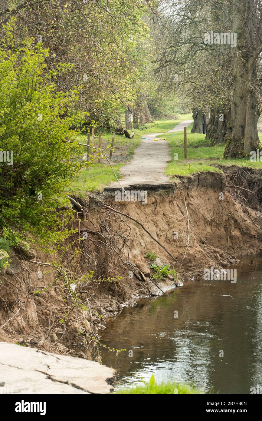 A section of the Clyde Walkway cycle path washed away by erosion of the ...