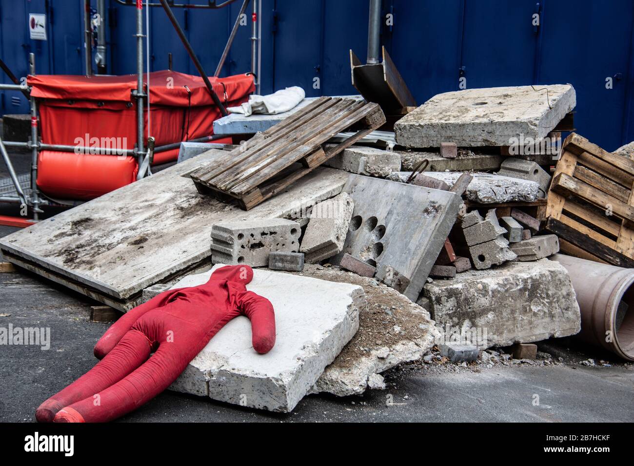 Piles of rubble made of steel and concrete after collapse Stock Photo ...