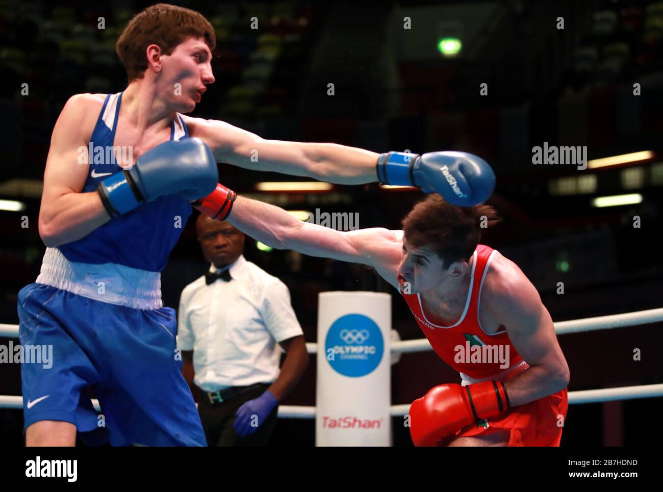 Estonia's Pavel Kamanin (left) and Ireland's Aiden Walsh compete in the ...