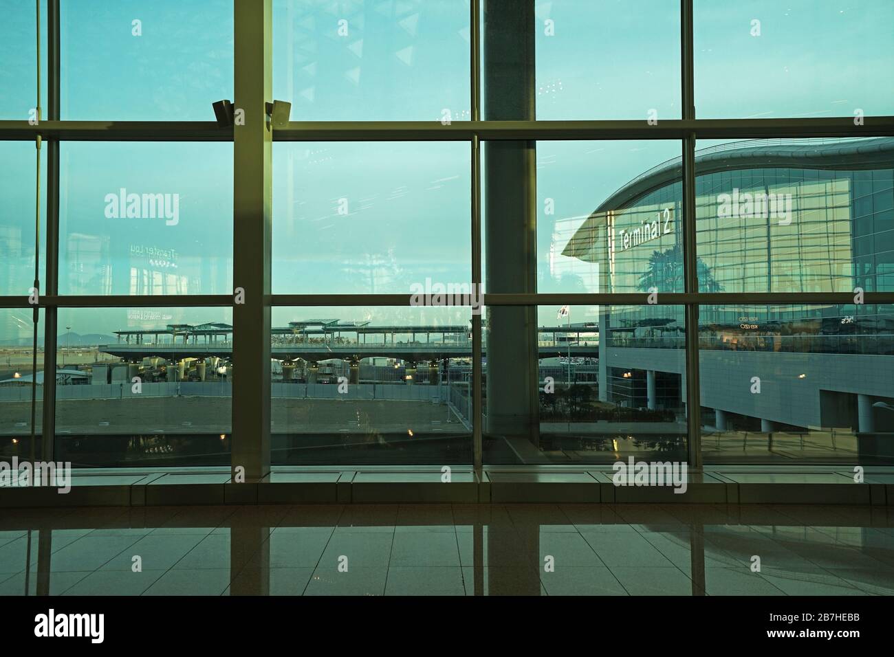 View of Incheon international airport runway and terminal from inside ...