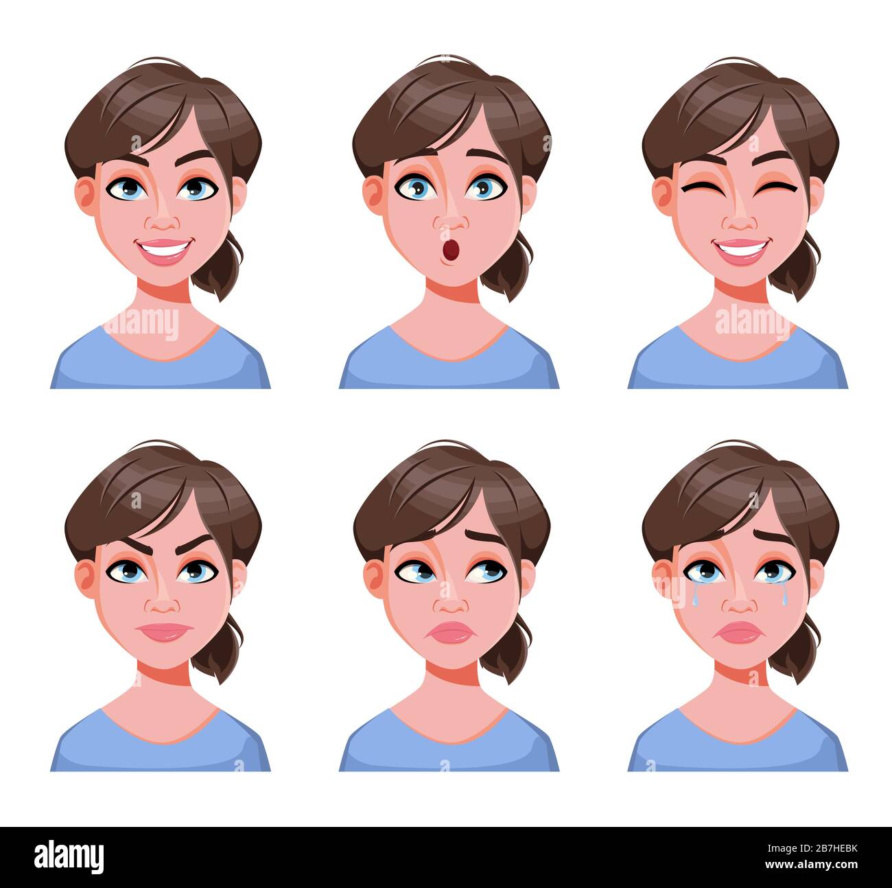 Face expressions of cute woman. Different female emotions set ...