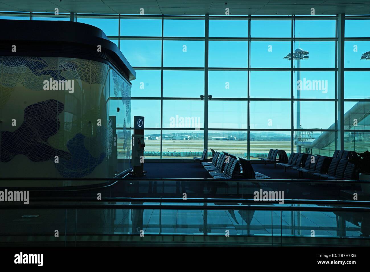 View of Incheon international airport runway and terminal from inside ...