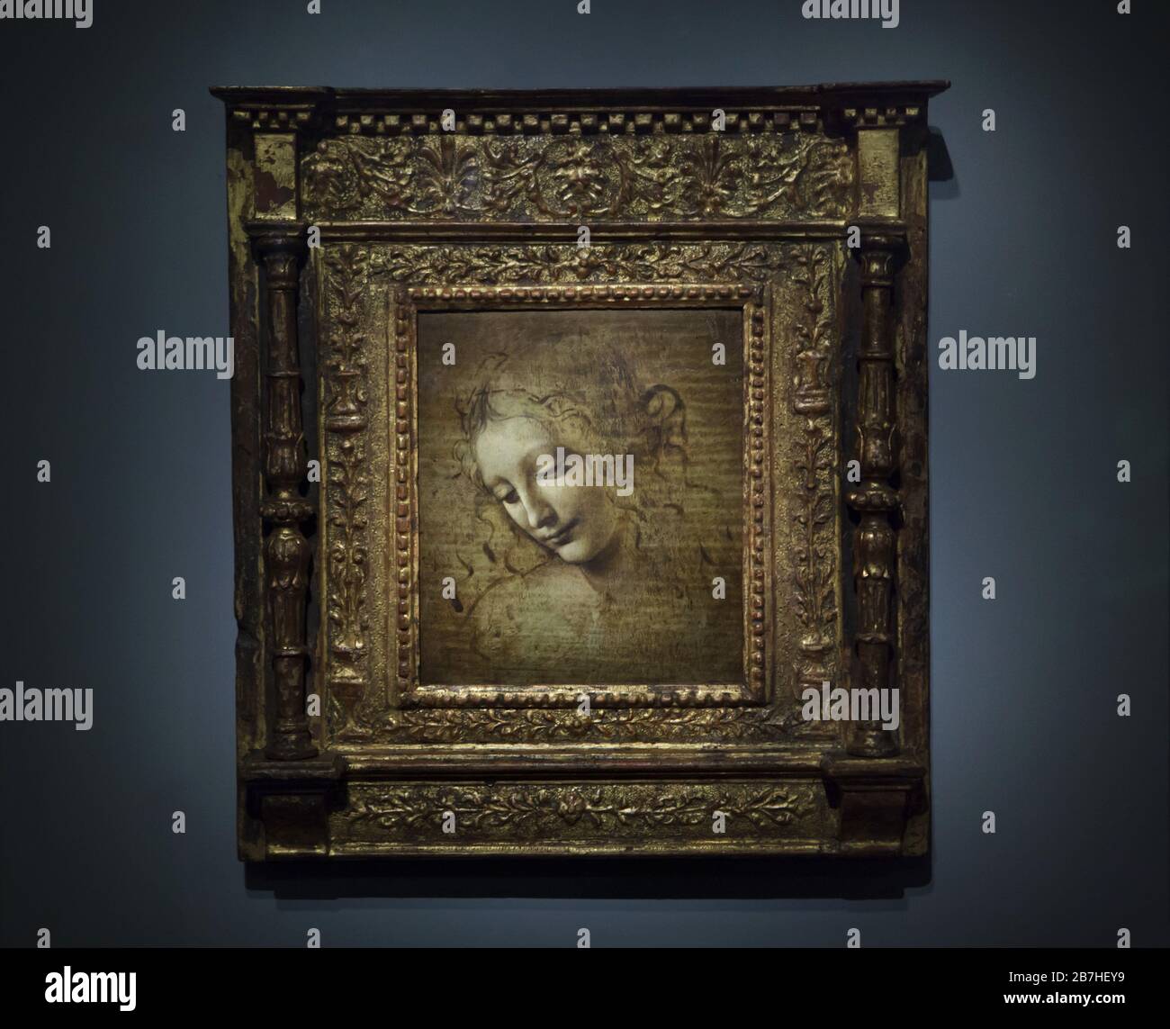 Painting 'Head of a Woman' also known as 'La Scapigliata' by Italian Renaissance painter ...