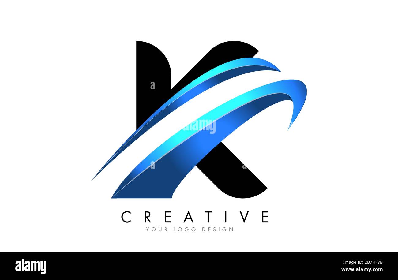 K letter logo with blue gradient swash design vector illustration Stock ...