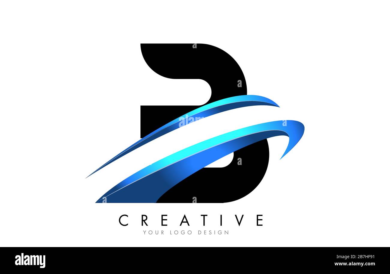 B letter logo with blue gradient swash design vector illustration Stock ...