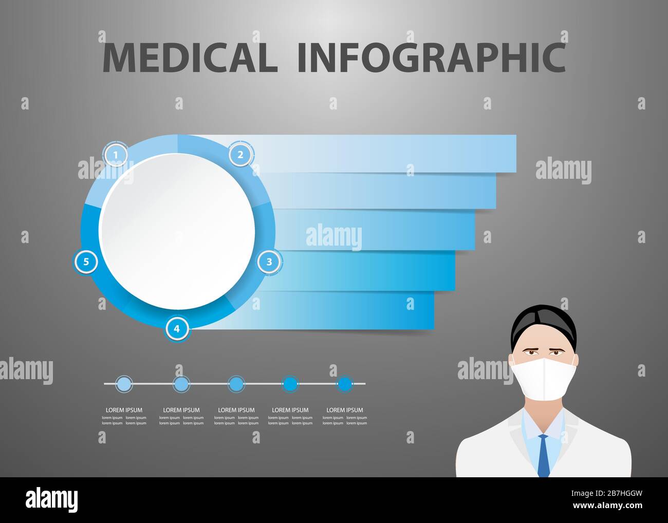 Medical infographic showing doctor with medical mask and one round ...