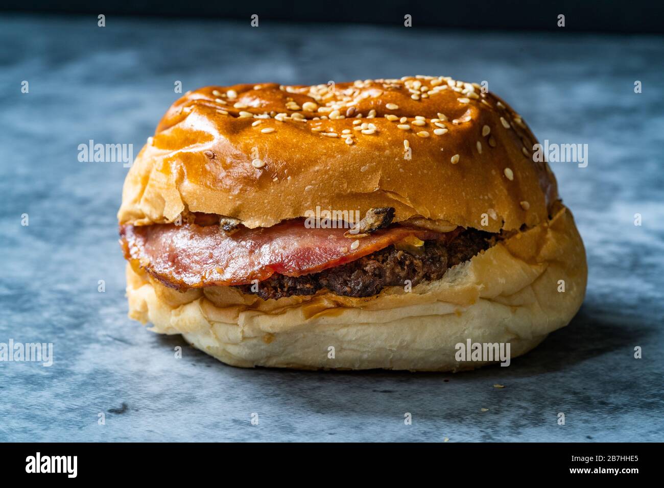 Texas Style Hamburger with Bacon / Texas Burger. Fast Food Stock Photo ...