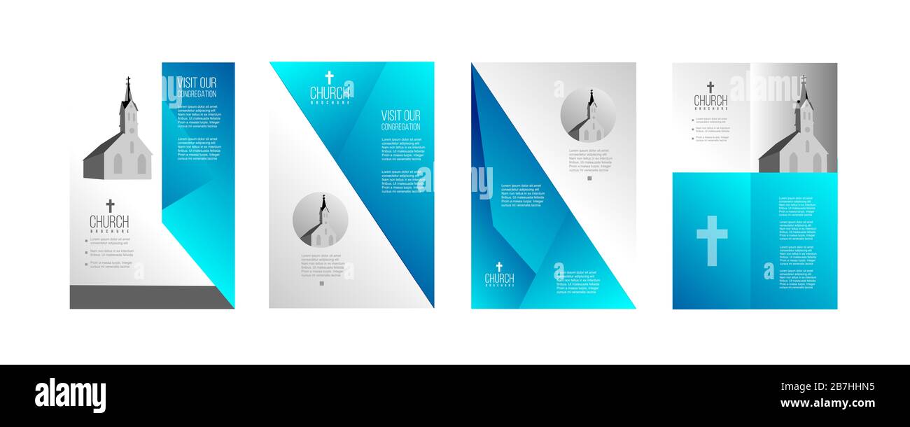 religious church brochure design in blue and grey. Suitable as poster ...