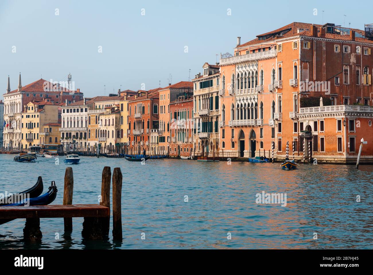 Venice, Italy - February 19 2020 : View of Grand Canal with gondolas ...