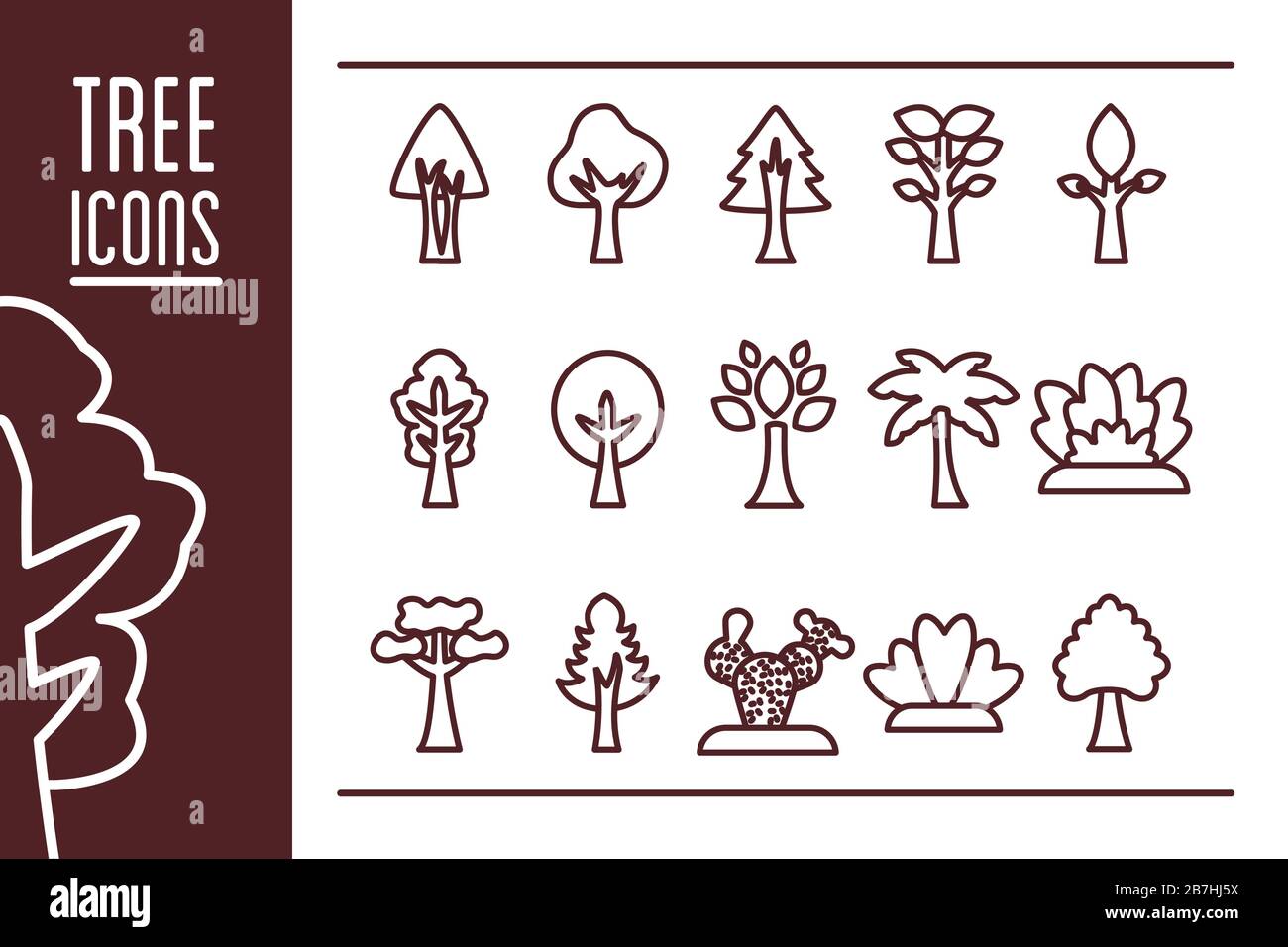 bundle of trees flat style icons and lettering Stock Vector Image & Art ...