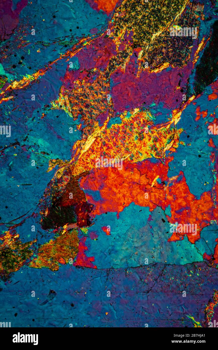 Gneiss metamorphic rock under the microscope 100x Stock Photo - Alamy