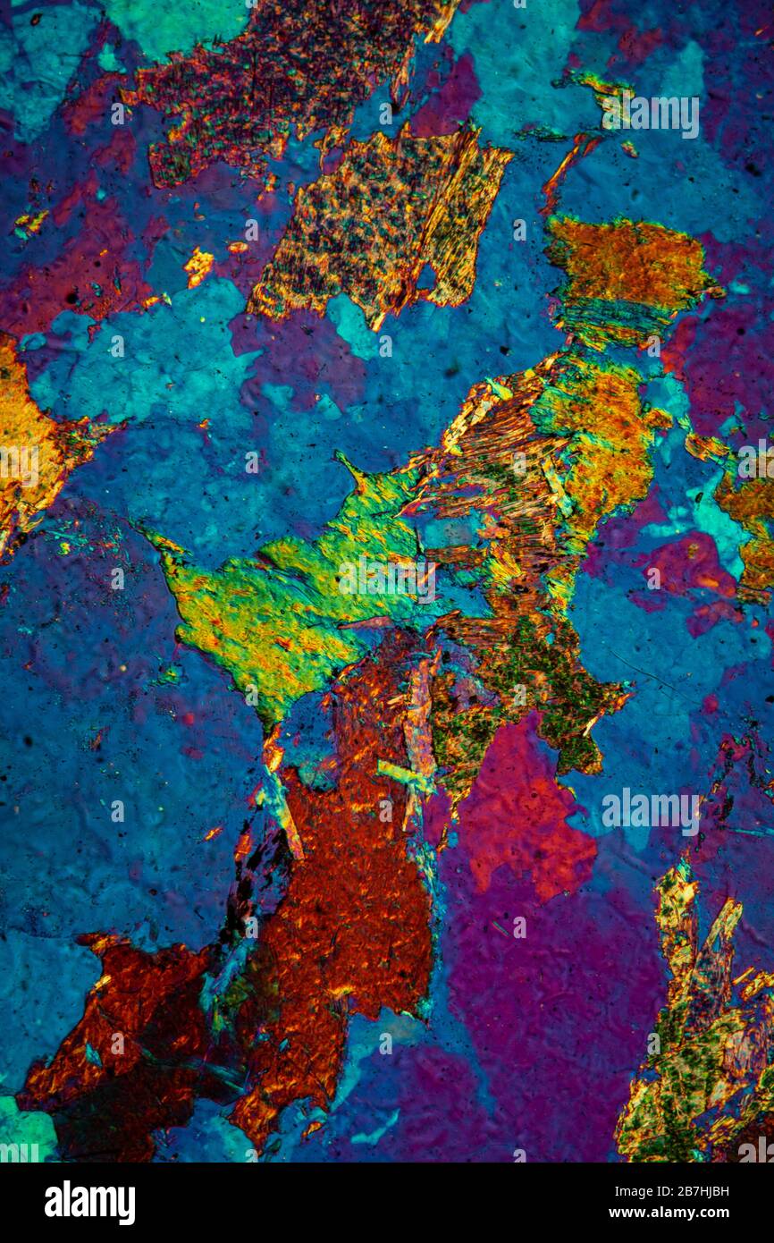 Gneiss metamorphic rock under the microscope 100x Stock Photo - Alamy