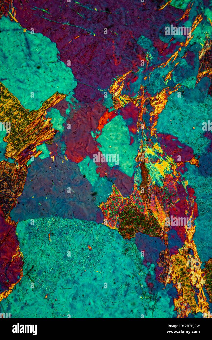 Gneiss metamorphic rock under the microscope 100x Stock Photo - Alamy