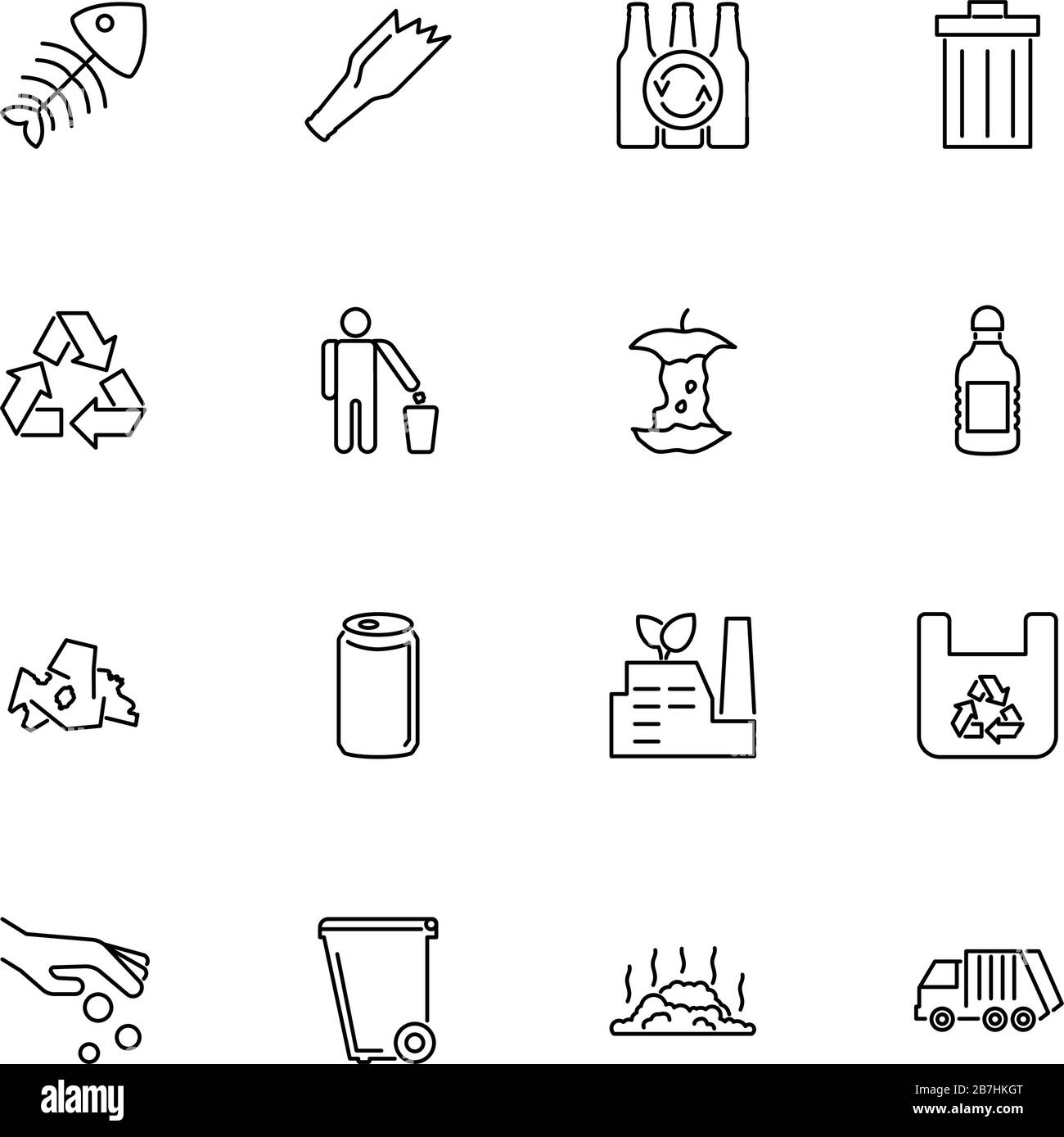 Garbage, Rubbish, Dump outline icons set - Black symbol on white ...