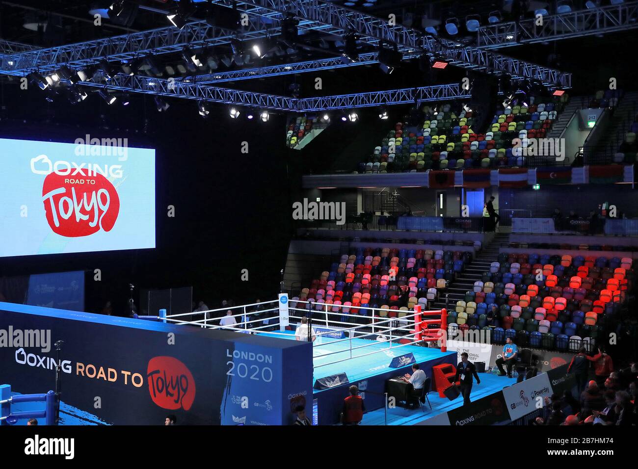 Empty seats in the stands during day three of the Boxing Road to Tokyo ...