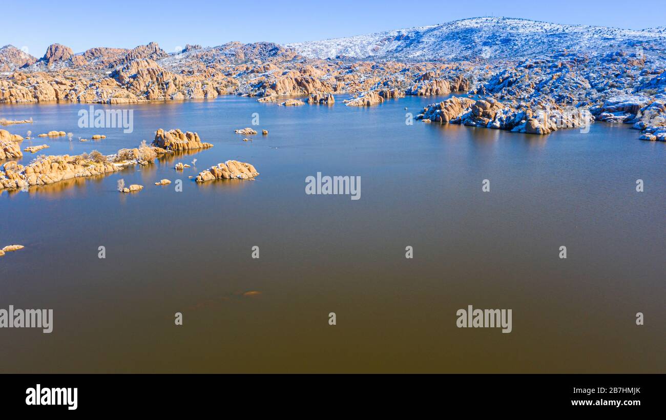 The Granite Dells in winter at Watson Lake in Prescott Arizona Stock ...