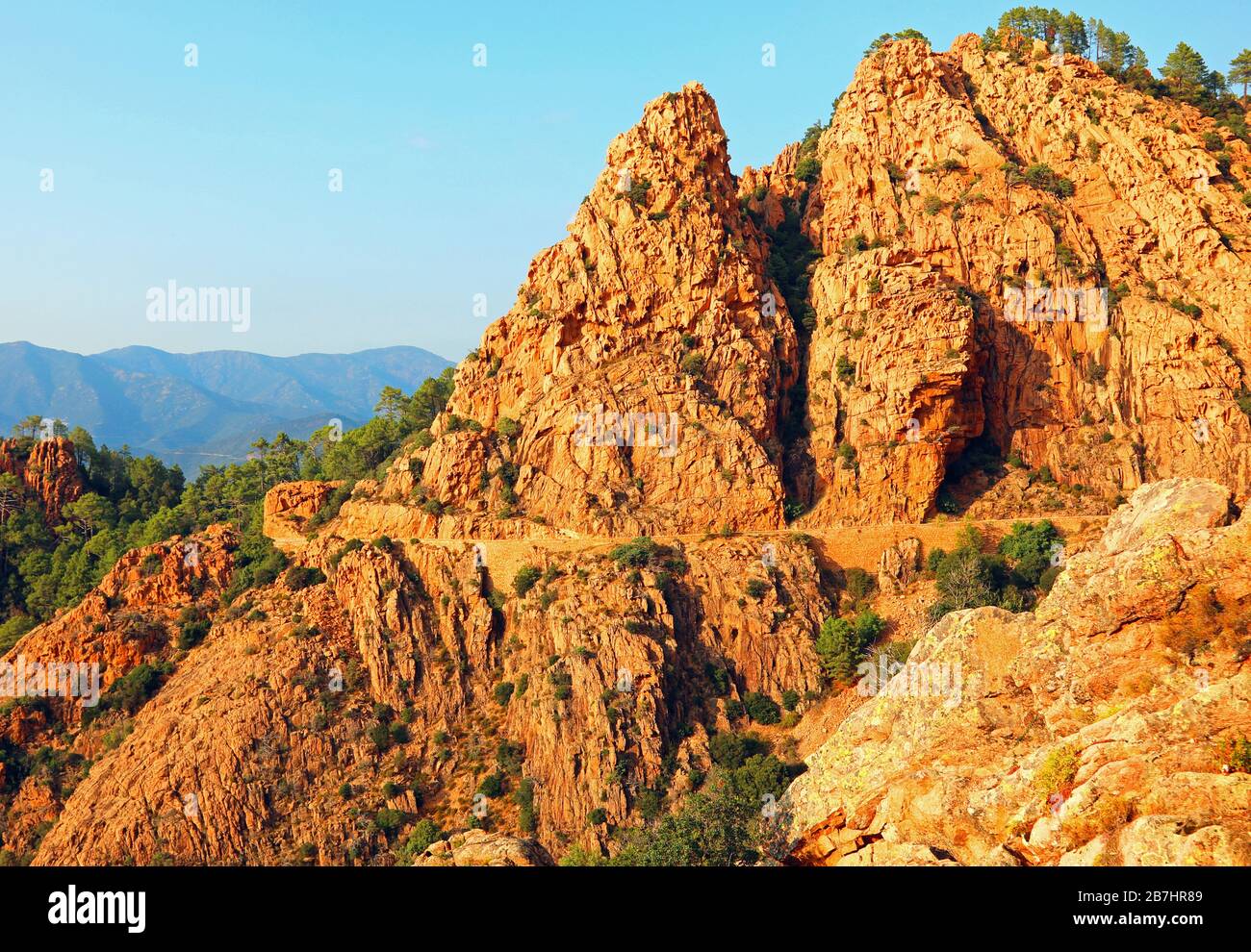 badlands called Calanques de Piana in Corsica France at sunset Stock ...