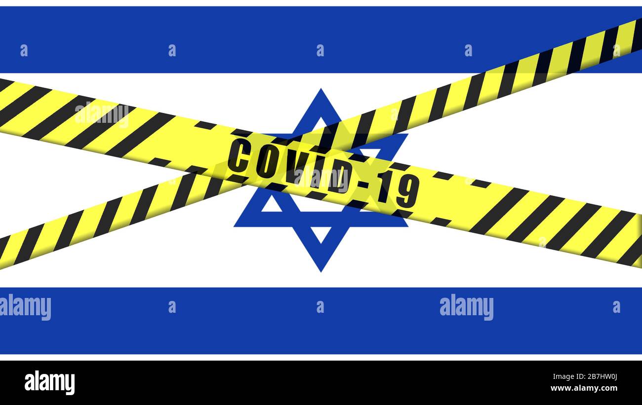COVID-19 warning Black and Yellow ribbon on ISRAEL FLAG illustration ...