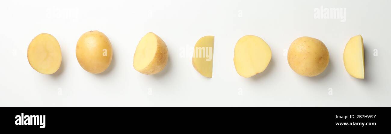 Young potato on white background, top view. Horizontal photo Stock ...