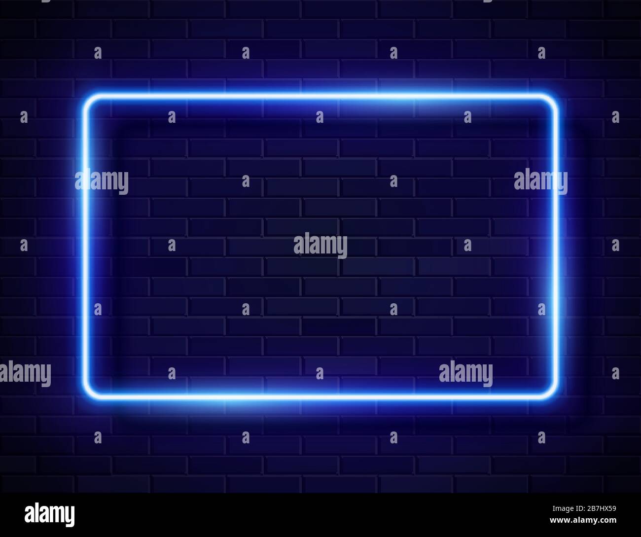 Neon Glowing Rectangle Frame for Banner on Dark Empty Grunge Brick ...