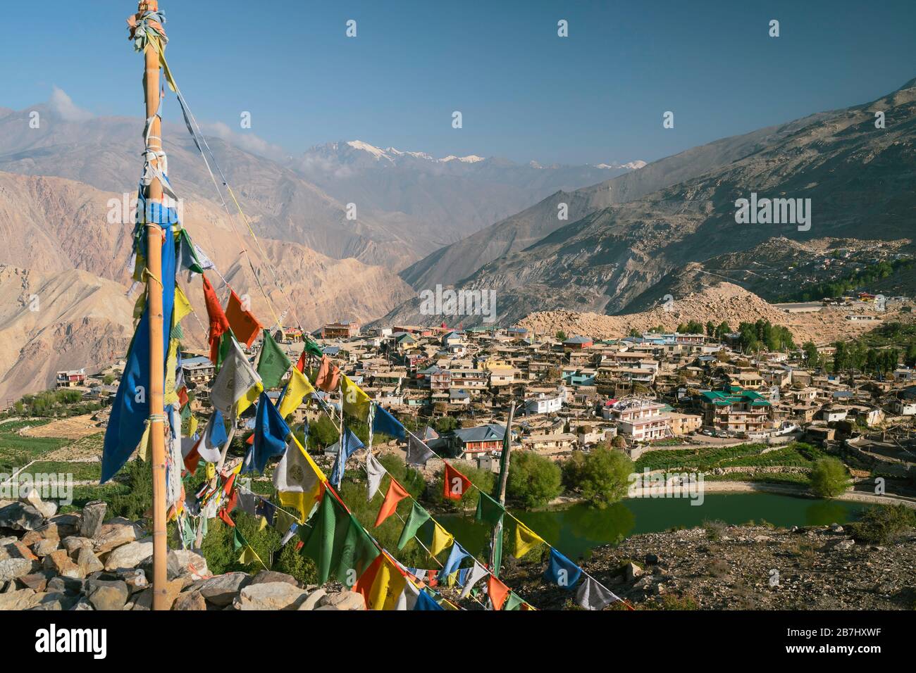 The ancient village of Nako set against the high Himalayas and Buddhist ...