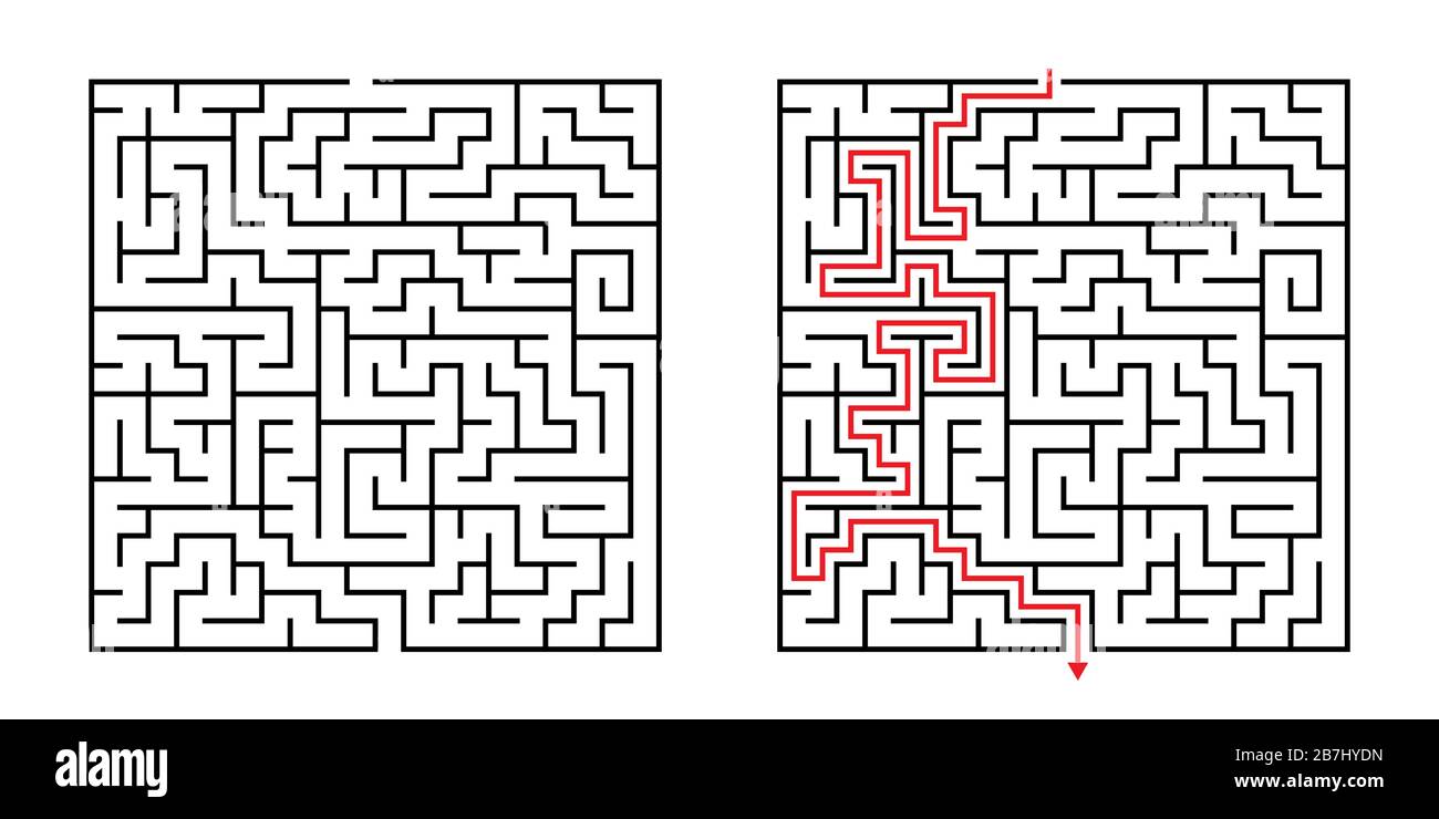 Vector Square Maze - Labyrinth with Included Solution in Black & Red ...