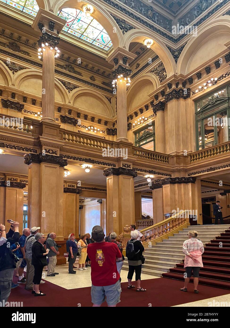 El Teatro Colon; Opera house; 1908; elegant interior; foyer; balcony ...