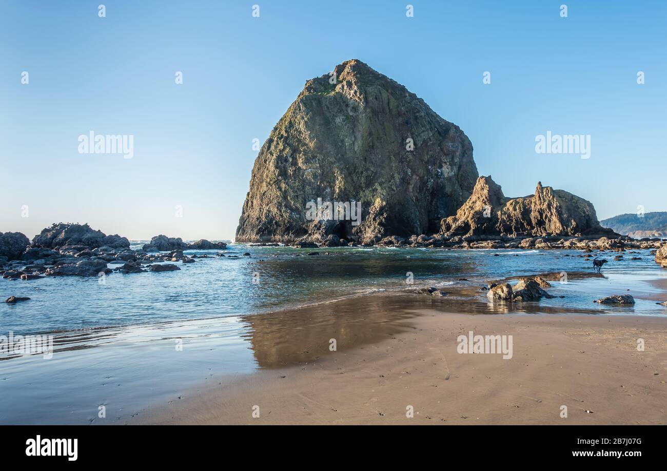 A view of the Haystack Rock Monolith at Cannon Beach, Oregon Stock ...