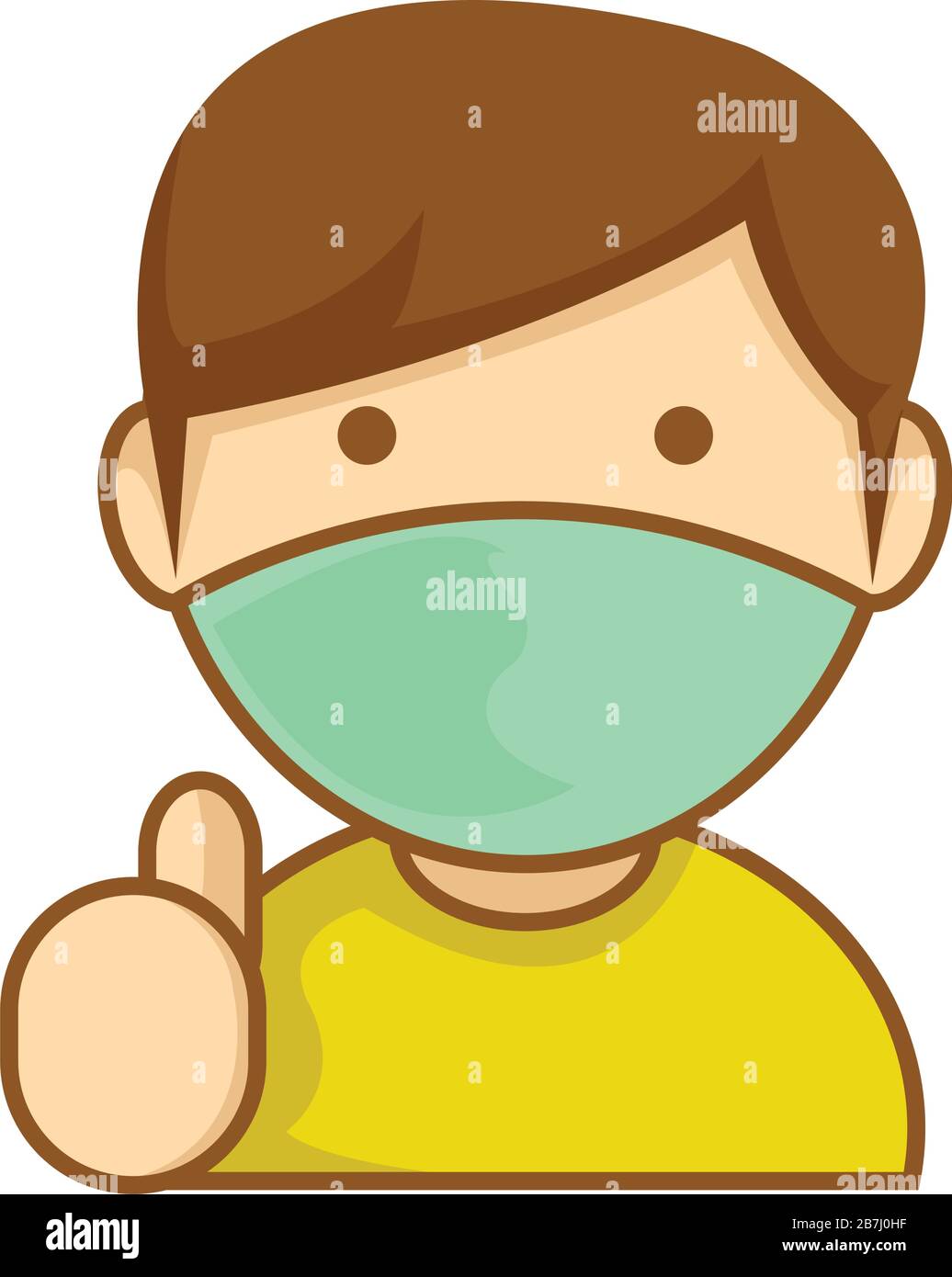 Simple illustration of cute boy with brown hair wear a mask Stock ...
