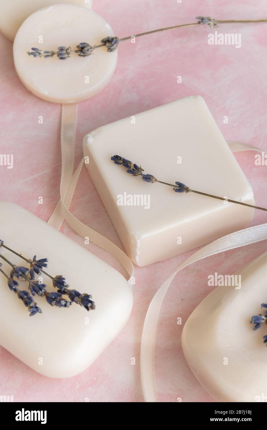 Handmade soap with lavender extract. Hygiene, artisanal products Stock ...