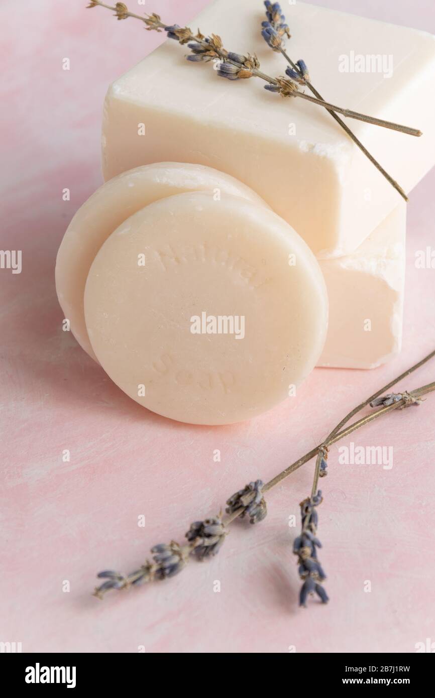 Handmade soap with lavender extract. Hygiene, artisanal products Stock ...