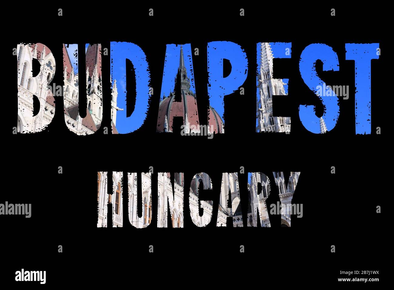 Budapest, Hungary sign - country name with background travel postcard ...