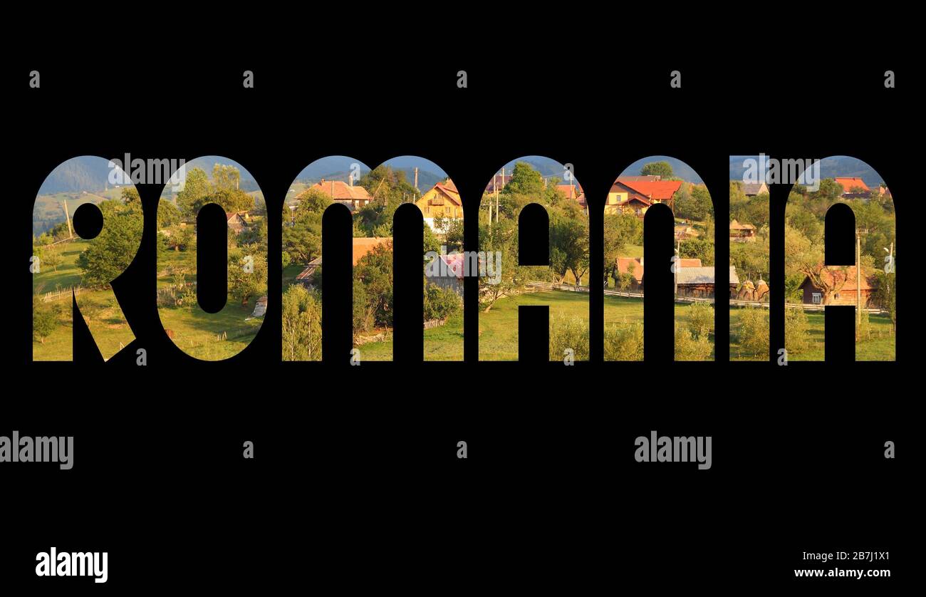 Romania text sign - country name word photo silhouette Stock Photo - Alamy