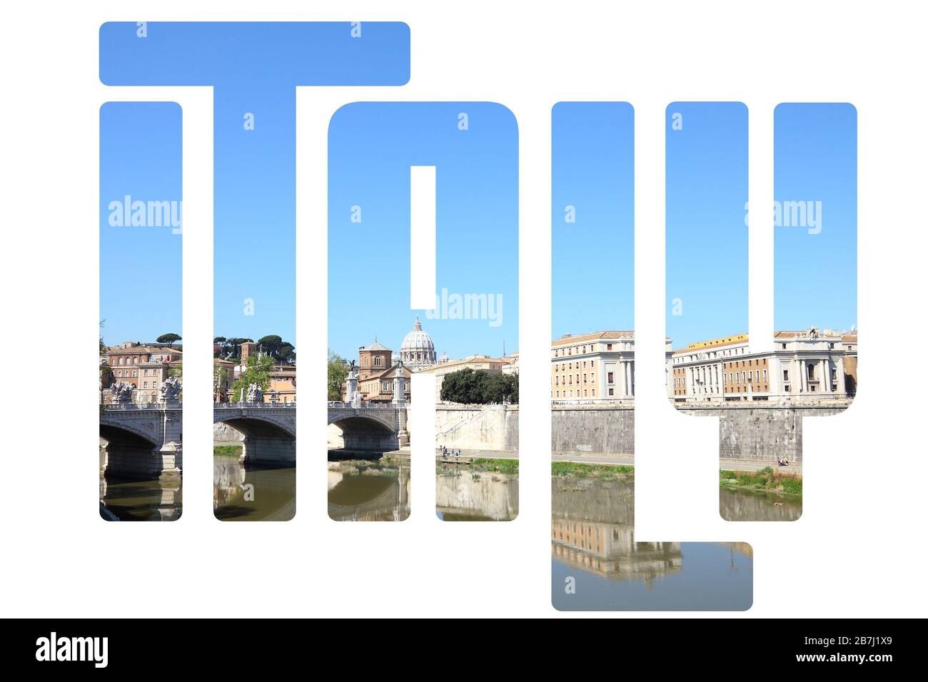Italy - country name sign with Rome photo in background. Isolated on ...