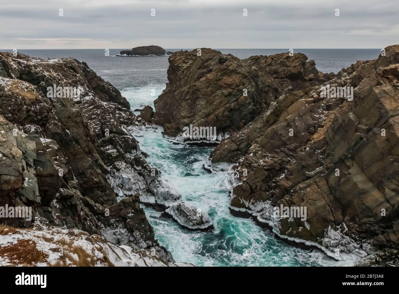 Surging ocean and dangerous rocks at Cape Bonavista Lighthouse on the ...