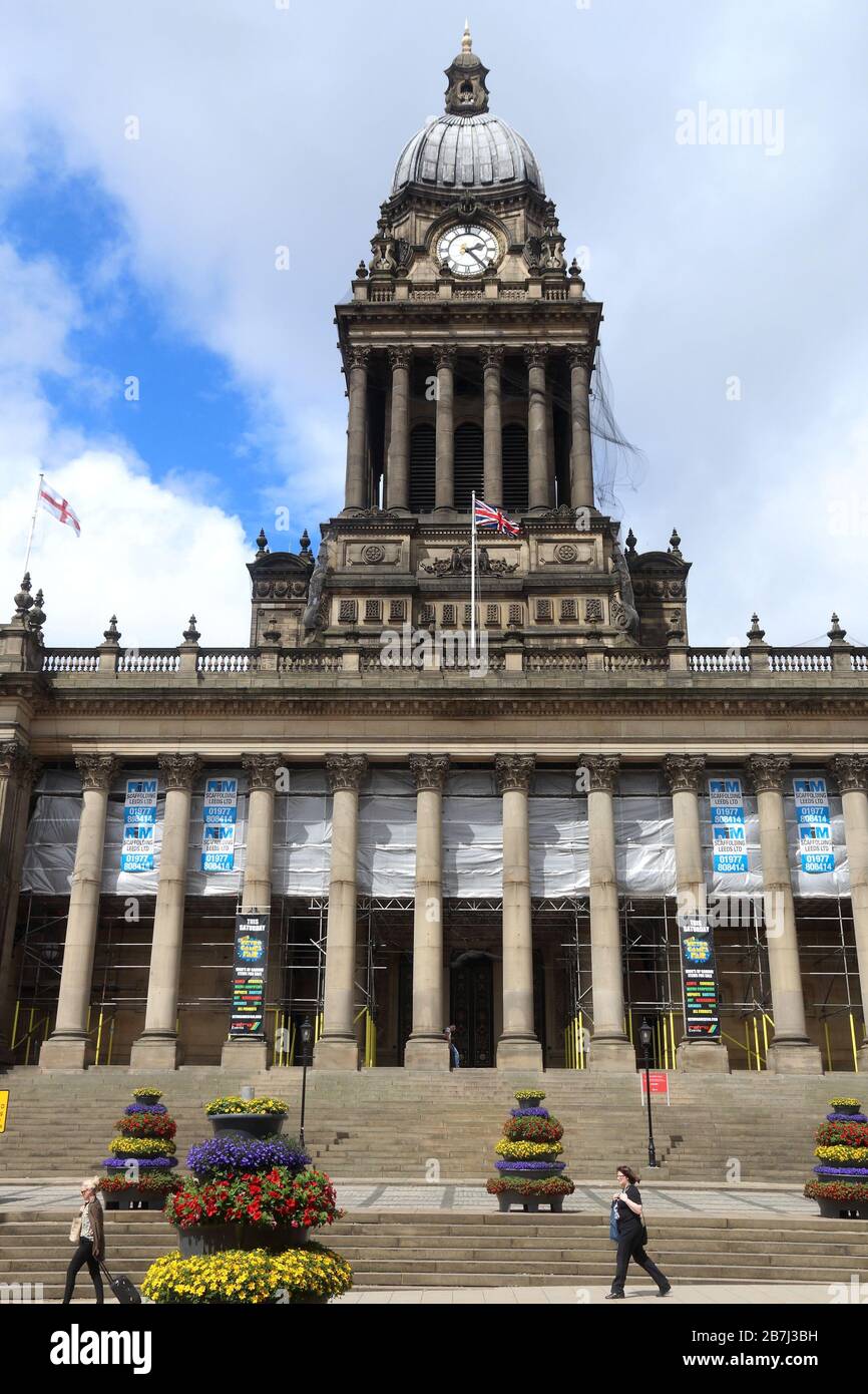 LEEDS, UK - JULY 11, 2016: People visit City Hall in Leeds, UK. Leeds ...