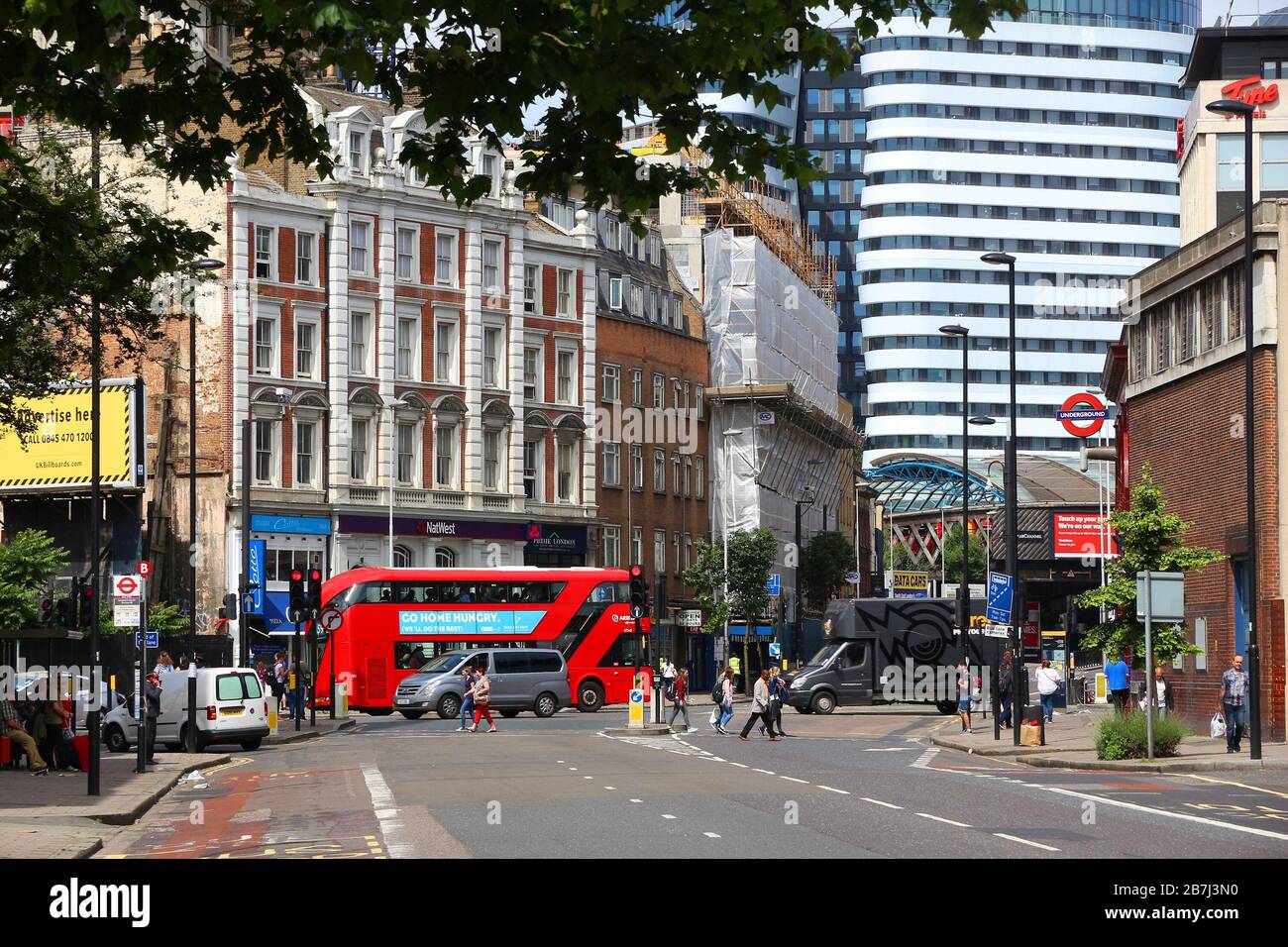 LONDON, UK - JULY 7, 2016: People visit Aldgate area in Whitechapel ...