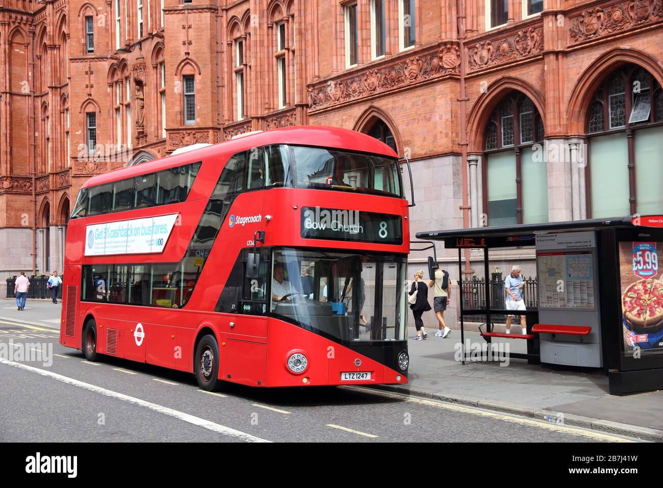 LONDON, UK - JULY 6, 2016: New Routemaster bus in Holborn, London. The ...