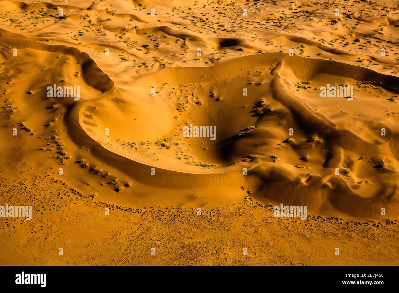 Sand dunes of Namib desert from aircraft on Skeleton coast in Namibia ...