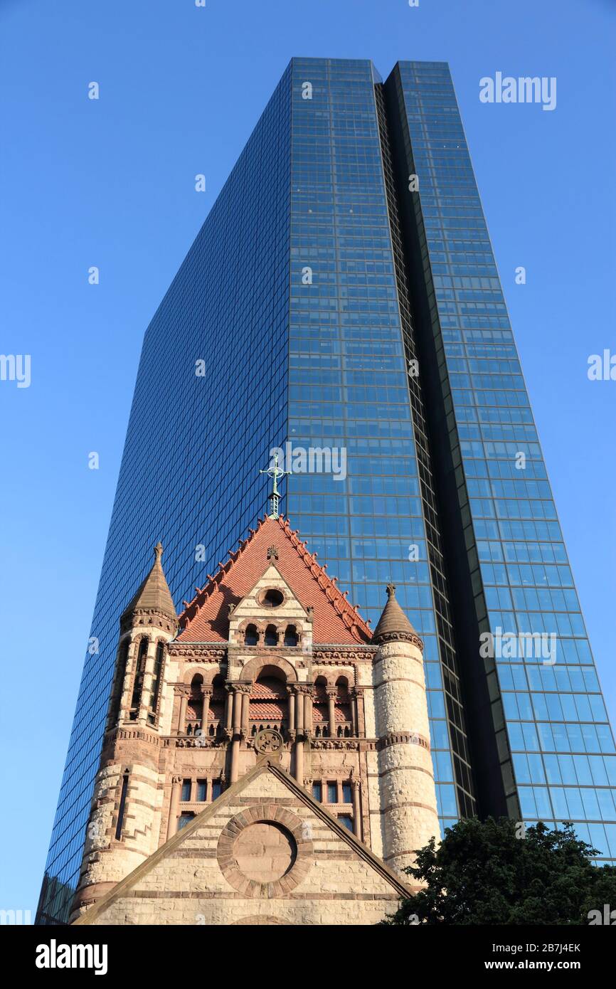 BOSTON, USA - JUNE 9, 2013: Hancock Place skyscraper with Trinity ...