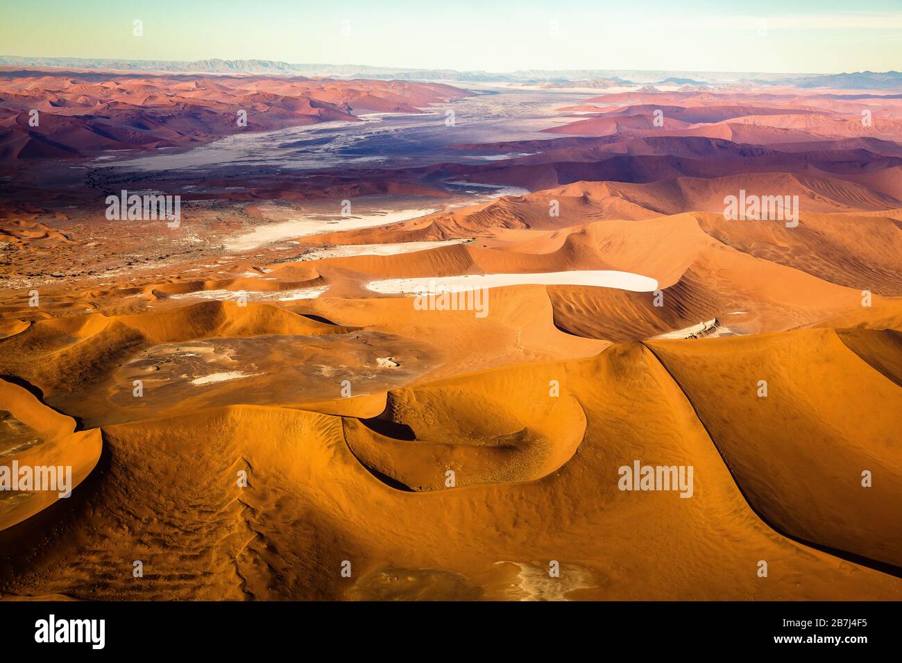 Sand dunes of Namib desert from aircraft on Skeleton coast in Namibia ...