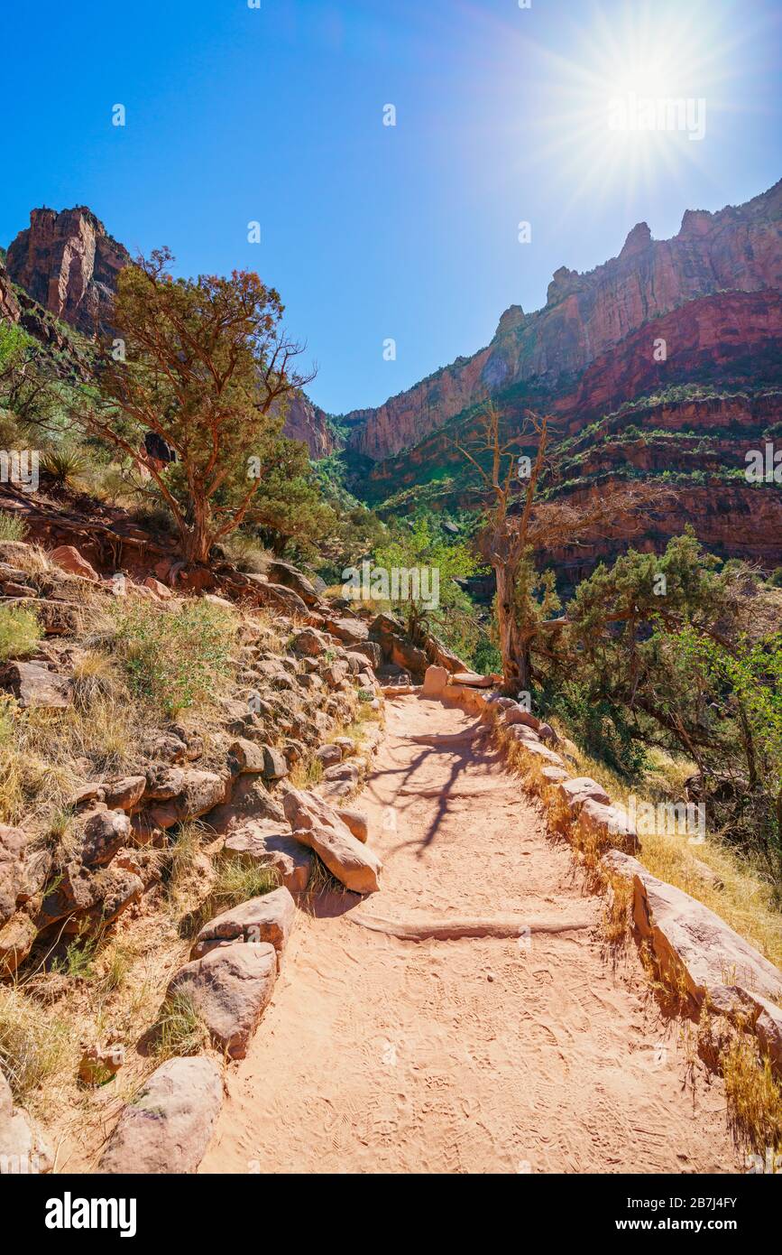 hiking the bright angel trail in grand canyon national park in arizona ...